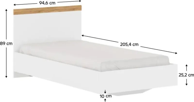 Postel, 90x200, bílá/dub wotan, VILGO Kondela 0000373065