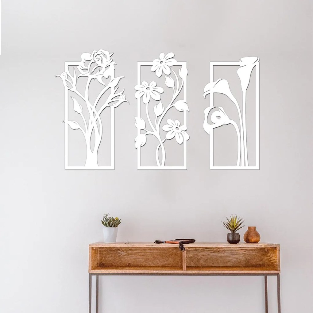 dřevo života Dřevěná dekorace 3 KVĚTINY Barevný vzor: Bílá, Rozměry (cm): 17x30