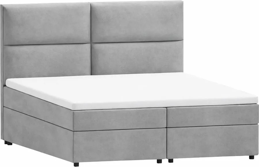 Světle šedá boxspring postel s úložným prostorem 200x200 cm Rico – Ropez