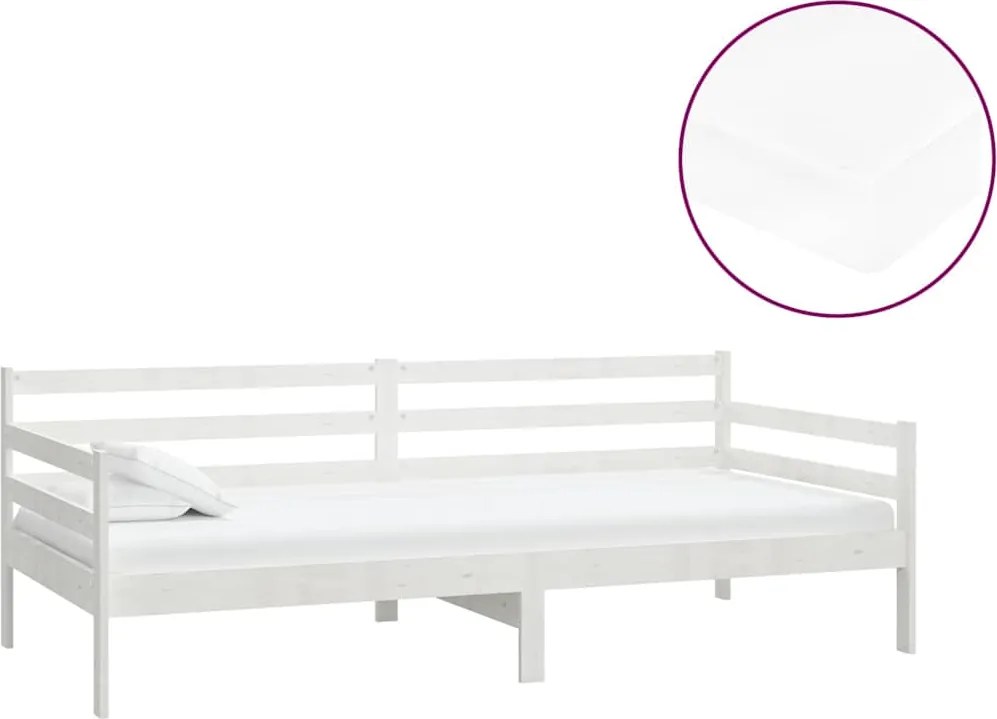 Denní postel s matrací 90 x 200 cm bílá masivní borové dřevo 3083600