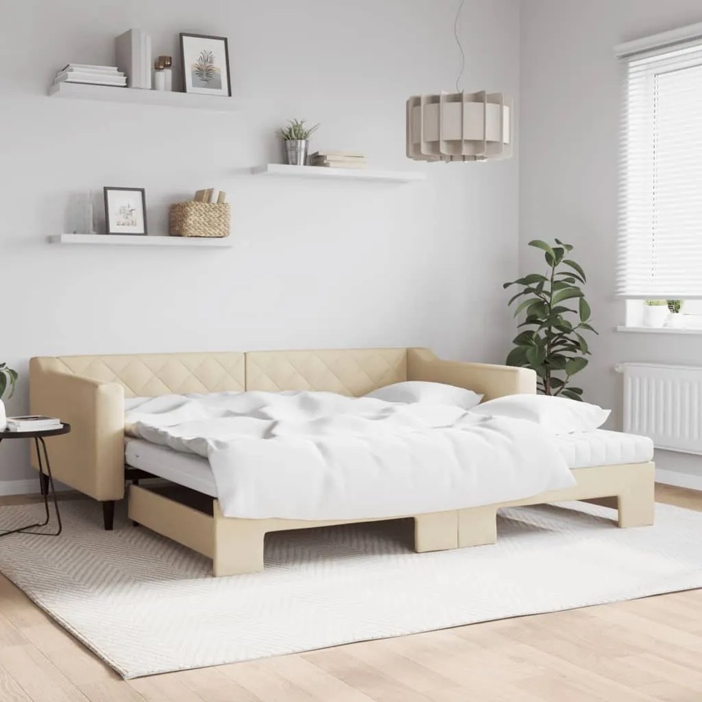 Válenda s přistýlkou a matracemi krémová 100 x 200 cm textil 3197453