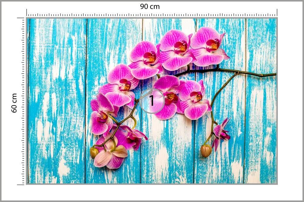 Fototapeta Orchideje Na Pozadí Desek Samolepící tapety 104x70.5