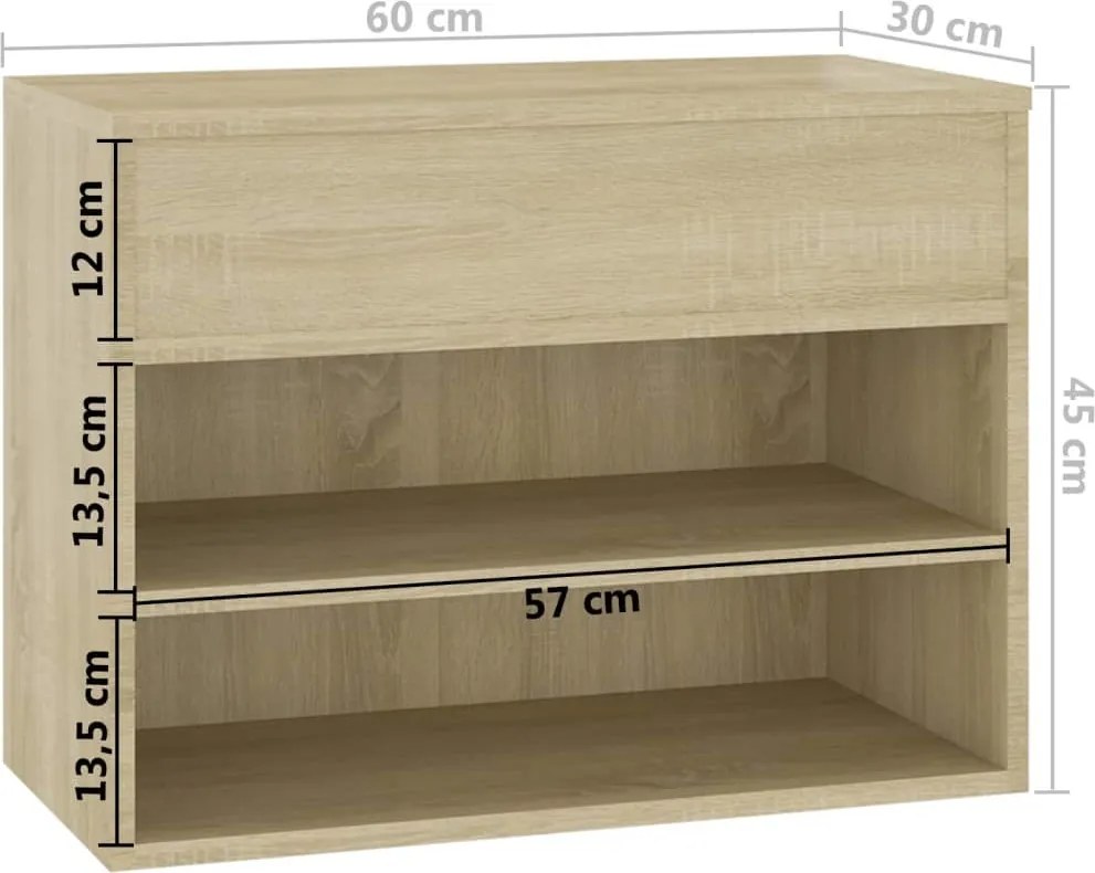 vidaXL Lavice s botníkem 60 x 30 x 45 cm dřevotříska [808741] Barva: dub sonoma