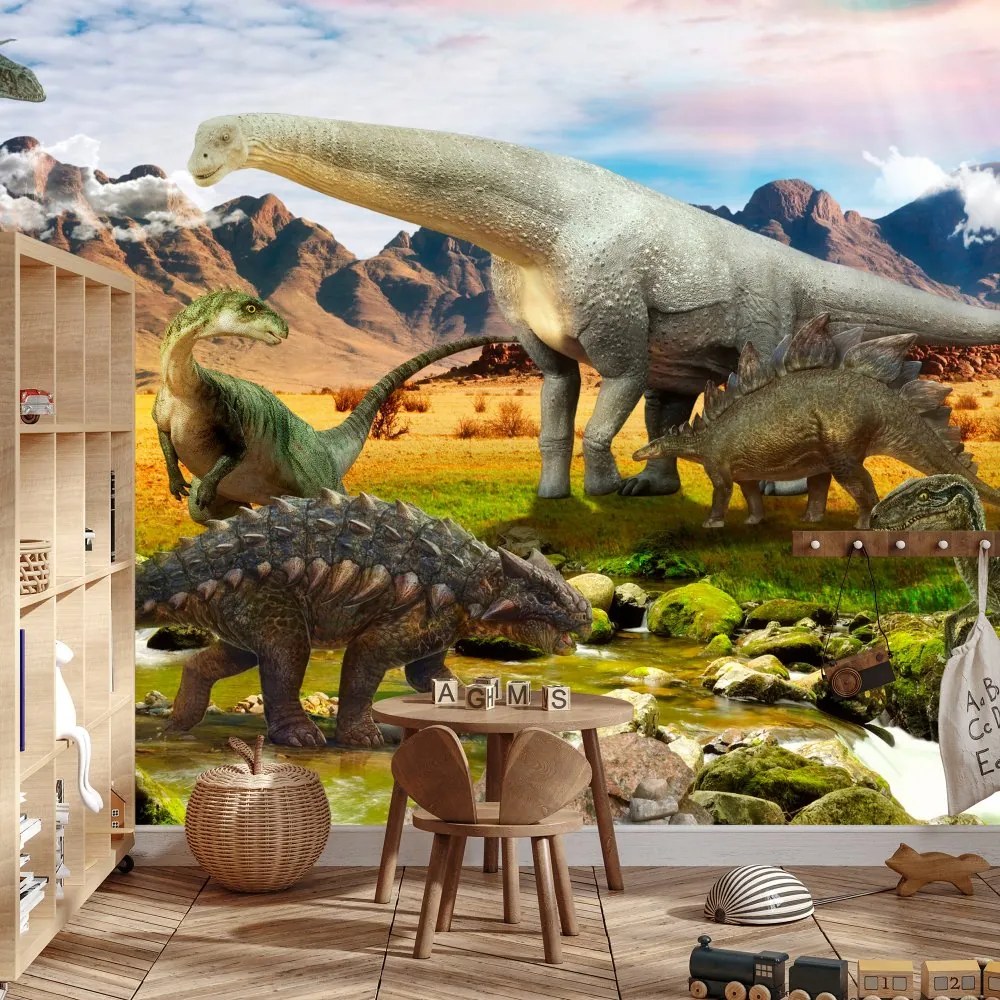 Fototapeta Realističtí Dinosauři U Řeky Hladký vinyl 208x146