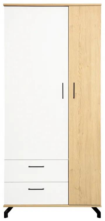Šatní skříň se zásuvkami Gresalto GE01, Barva: lux bílá / skvrnitý dub + lux bílá