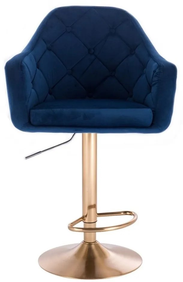 LuxuryForm DESIGN Barová židle ANDORA VELUR na zlaté kulaté podstavě - modrá