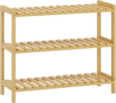 HOMCOM bambusový botník se 3 úrovněmi, botník pro 9 párů do předsíně, chodby 70x26x57,5 cm, přírodní