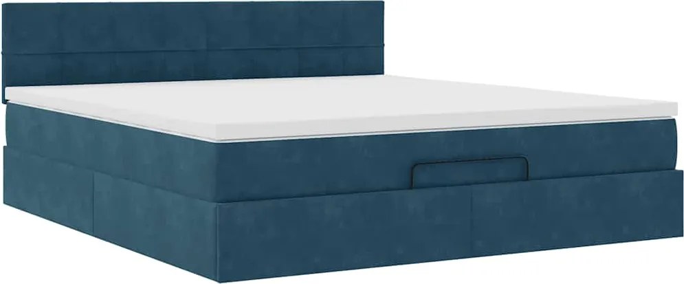 Osmanský rám postele s matrací tmavě modrá 160x200cm samet 3312636