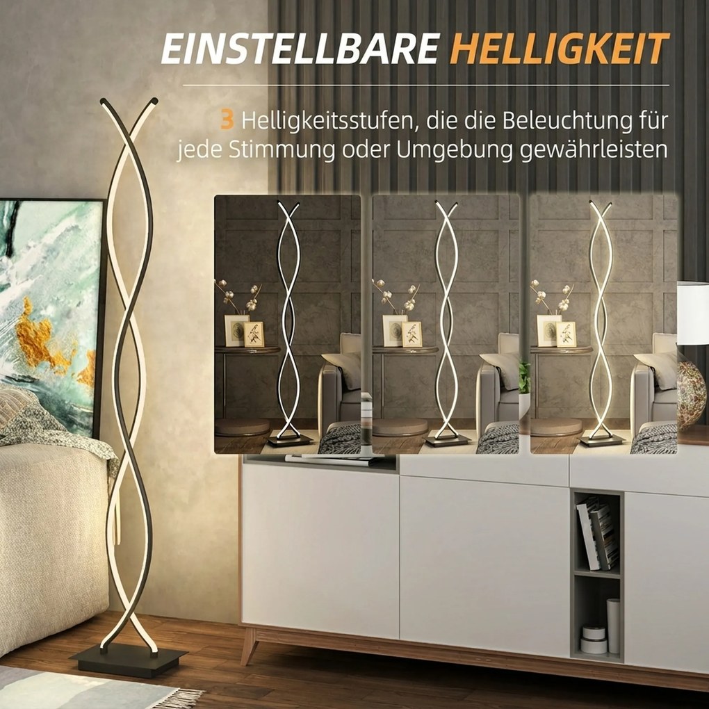 HOMCOM Stojací lampa stmívatelná moderní dvojitá spirála stojací svítidlo LED zdroj světla černá