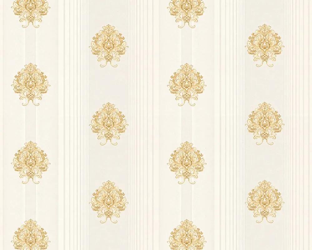Vliesová zámecká tapeta zlaté ornamenty, krémové pruhy - metalická 330844 / Tapety na zeď 33084-4 Hermitage 10 (0,53 x 10,05 m)  A.S.Création
