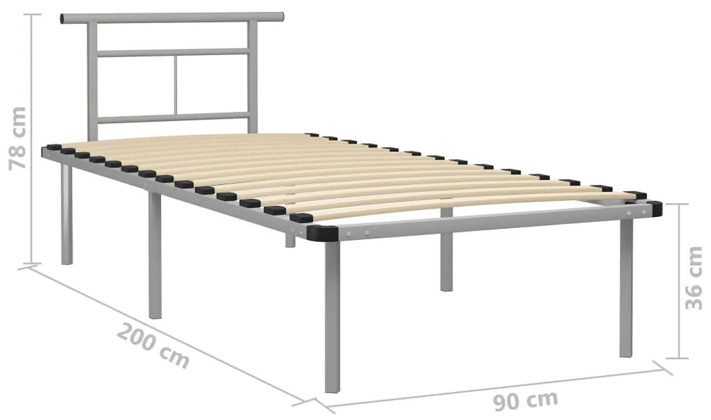 vidaXL Marketos Rám postele šedý kovový 90 x 200 cm