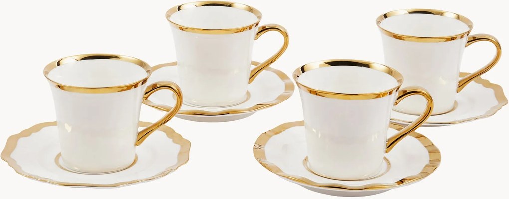Sada porcelánových šálků na kávu's podšálky Golden, 4 díly