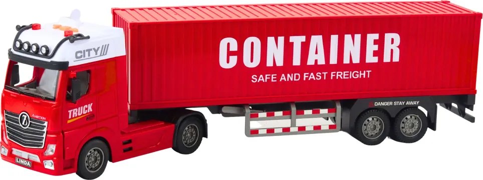 LEAN Toys Přepravní kamion s kontejnerem – světla, zvuky, červená