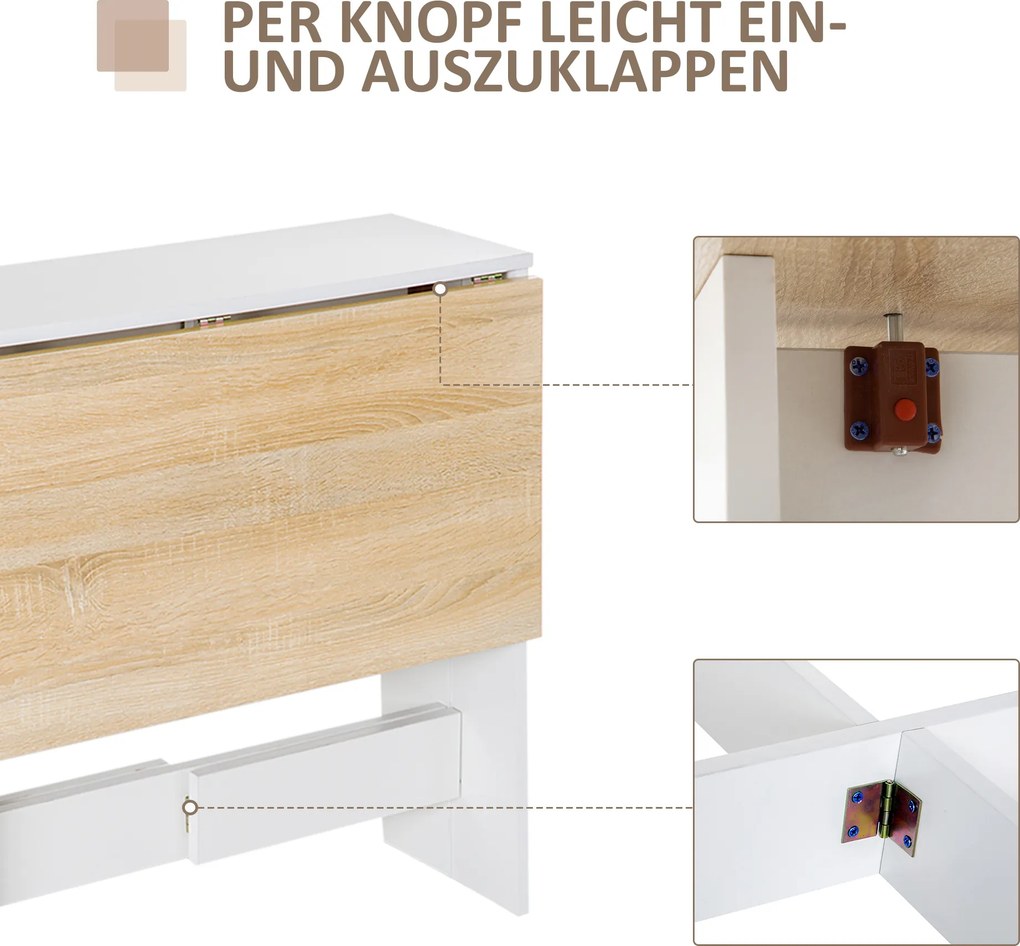 HOMCOM Skládací Jídelní Stůl Kuchyňský Stolek se 2 Sklopnými Listy pro Úsporu Místa Moderní Design 103x76x73.5cm Dřevo