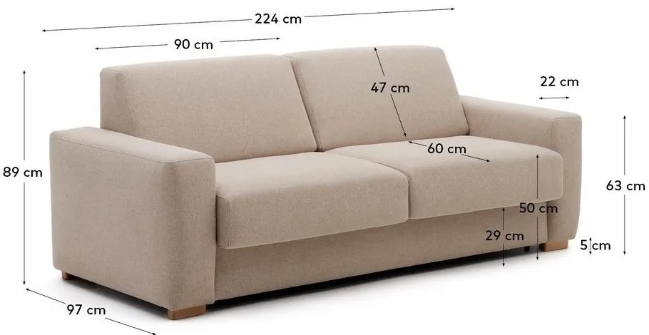 Béžová rozkládací pohovka 224 cm Anley – Kave Home