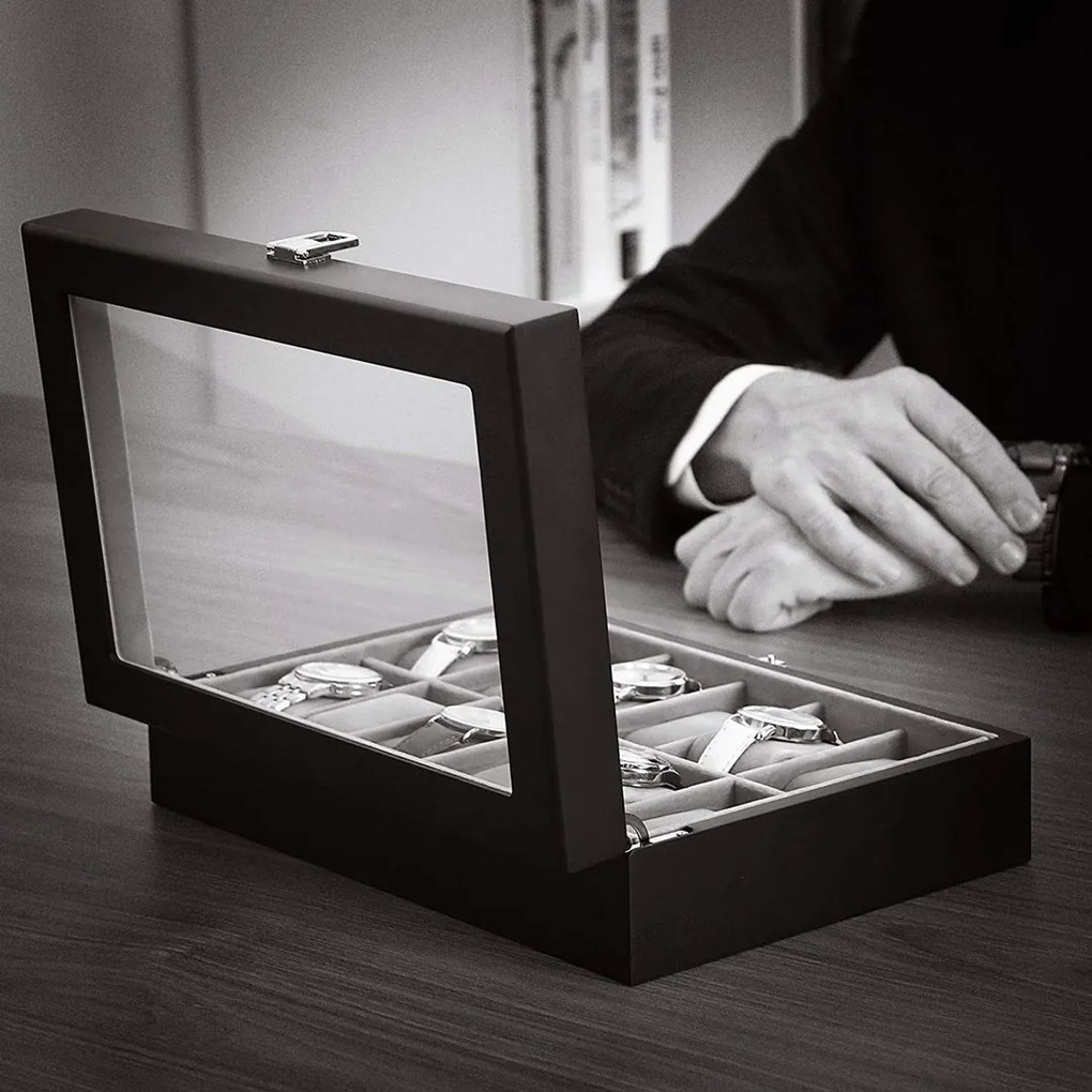 Box na hodinky Watch, 30x8,5x21 cm, černá/šedá