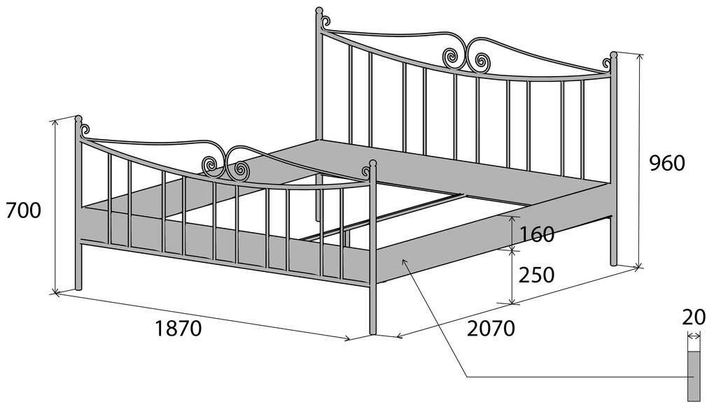 Nábytek ATIKA s.r.o. Kovová postel RIO GRANDE Povrchová úprava: stříbrná RAL 9006, Rozměr: 100 x 200 cm