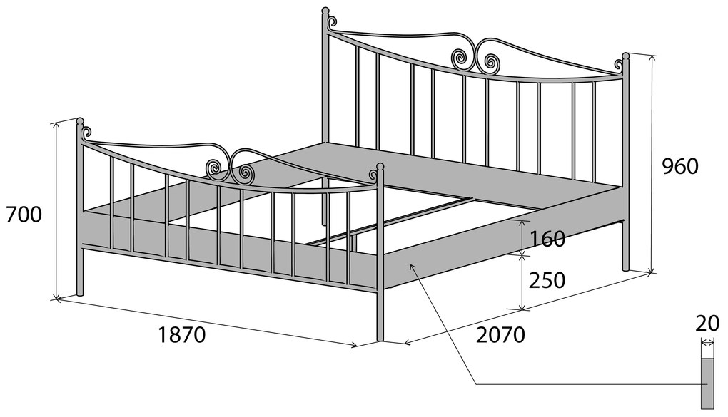 Nábytek ATIKA s.r.o. Kovová postel RIO GRANDE Povrchová úprava: stříbrná RAL 9006, Rozměr: 90 x 200 cm