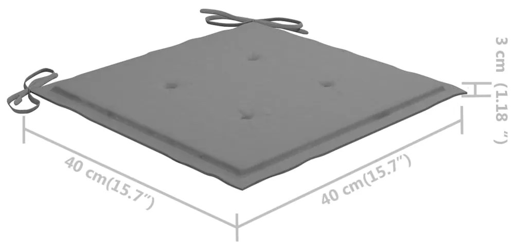 vidaXL Marketos 3dílný bistro set se šedými poduškami masivní teakové dřevo