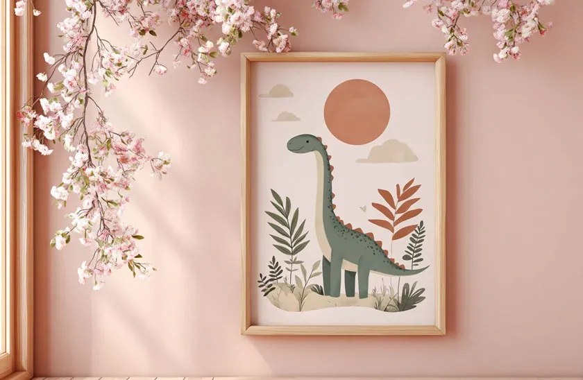 Dinosauří dobrodruh - obraz - Přátelský dinosaurus v přírodě 73 - A2 – 420 × 594 mm - 459 Kč