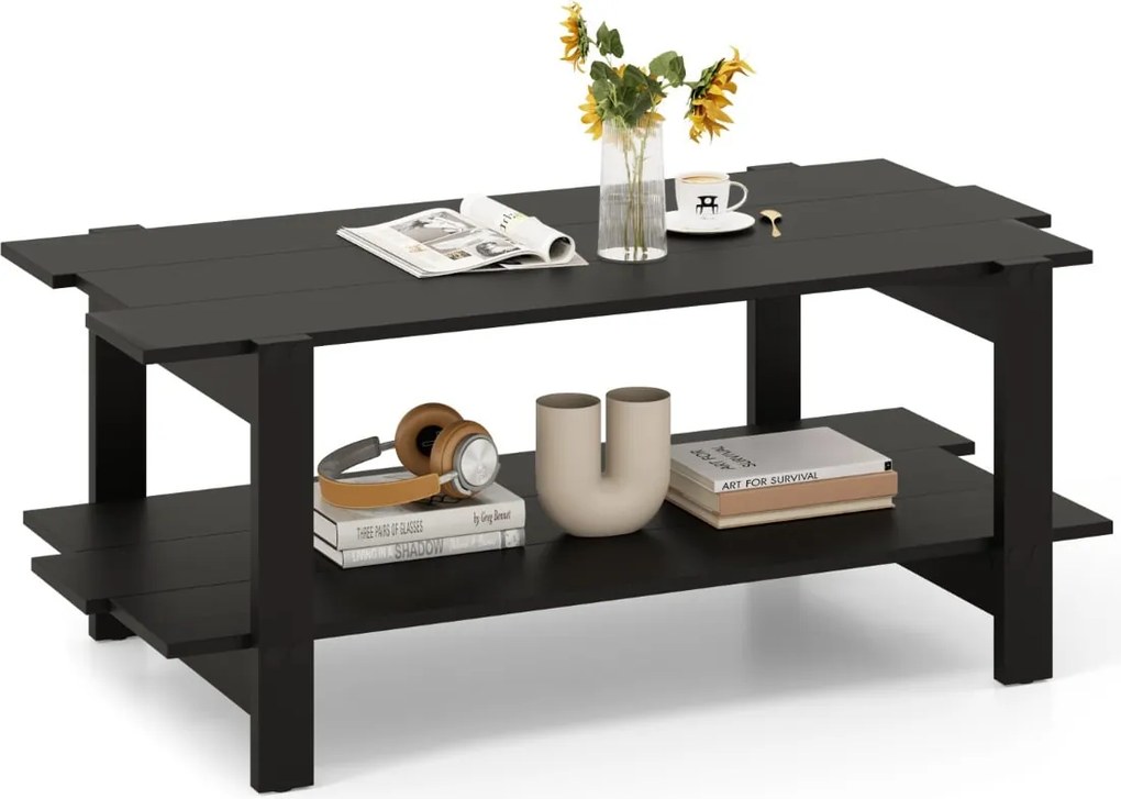 Costway 2patrový konferenční stolek s policí Obdélníkový Accent Table, černý