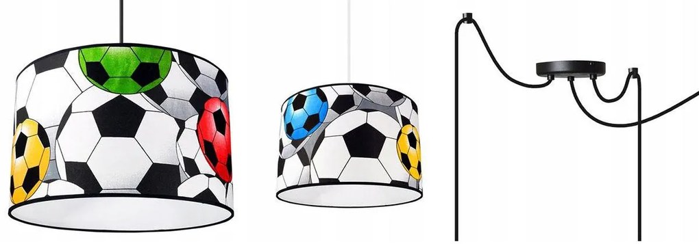 Dětské závěsné svítidlo Soccer Spider, 3x textilní stínítko se vzorem, (výběr ze 2 barev konstrukce)