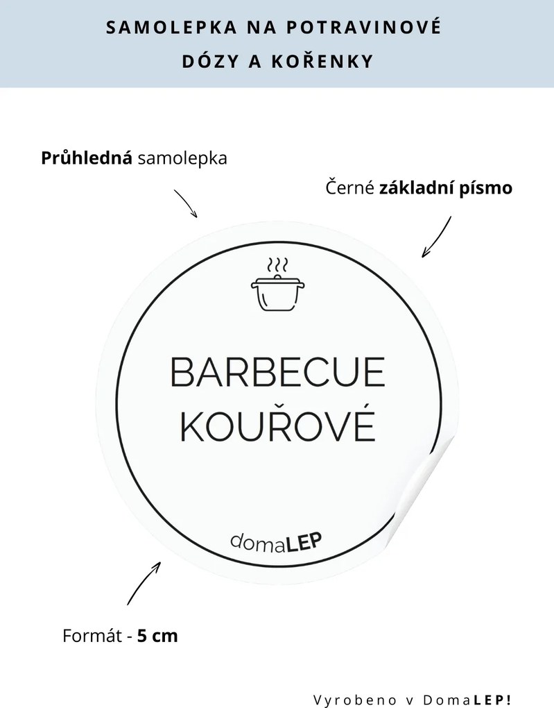 Samolepka na kořenky BARBECUE KOUŘOVÉ průhledná 5 cm základní písmo