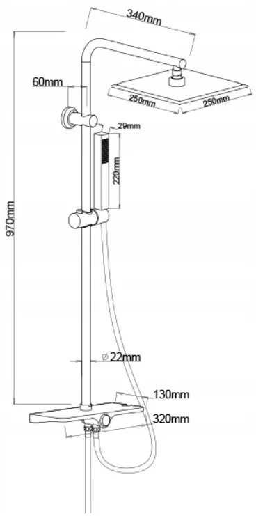 Invena Svart Basic, sprchový sloup s dešťovou a ruční hlavicí, černá matná, INV-AU-85-D04-X
