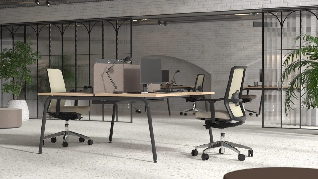 NARBUTAS - Dvoumístný pracovní stůl ROUND se zaoblenými rohy a posuvnou deskou - 120x164