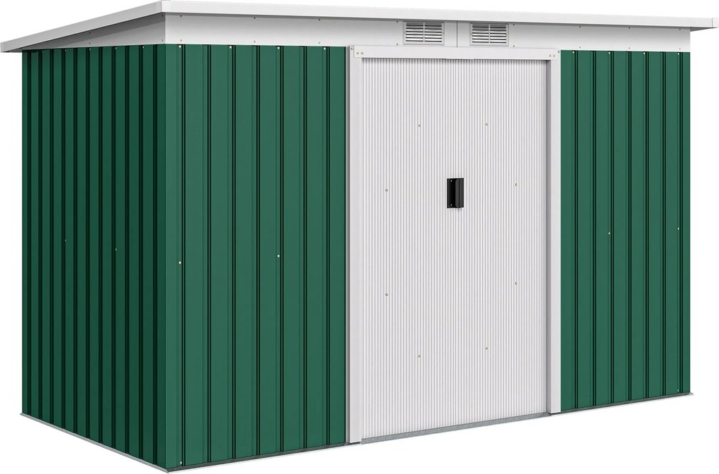 Outsunny Kovová Kůlna na Nářadí 6,3m³ 280x130x172cm S Pultovou Střechou a Posuvnými Dveřmi Voděodolná Zahradní Kůlna pro Exteriér na Zahradní Úložný K