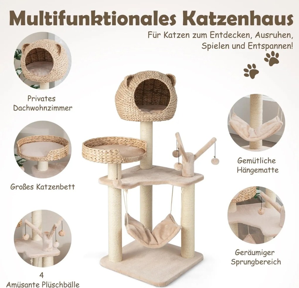 Costway 121 cm vysoký šplhací strom na škrabadlo s Cat Cave, přírodní