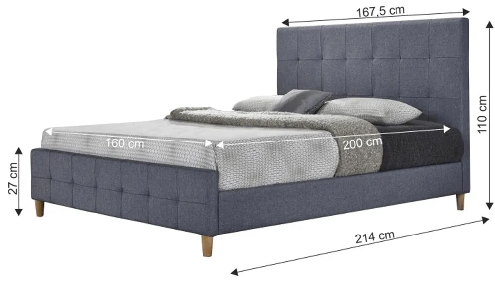 Manželská postel BALDER 160 x 200 cm šedá