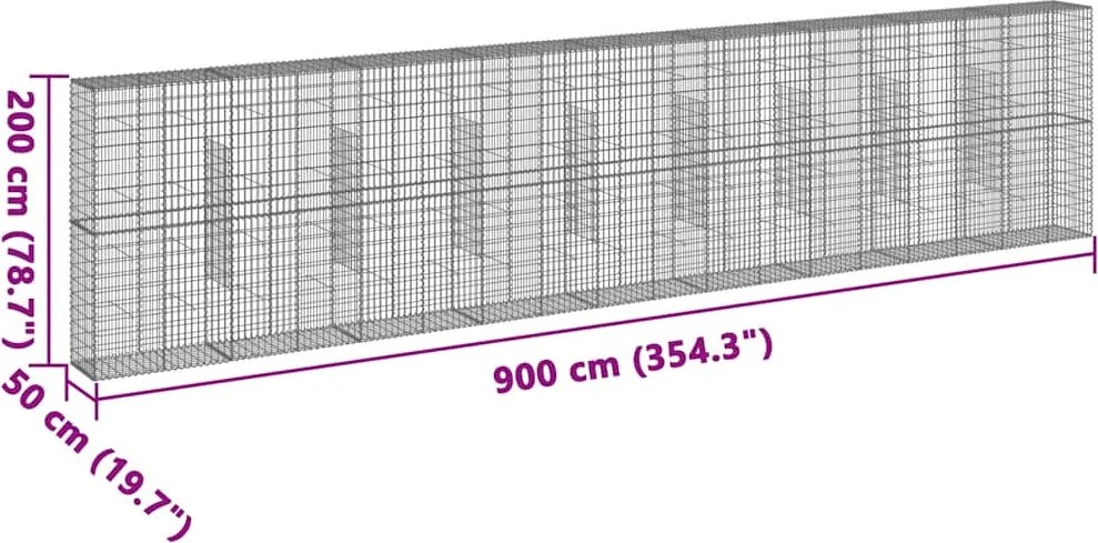 Gabionový koš s víkem 900 x 50 x 200 cm pozinkované železo 3295174