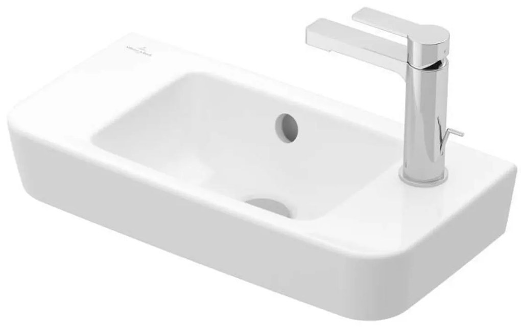 Villeroy & Boch O.novo - Umývátko Compact 50x25 cm, s přepadem, 1 otvor pro baterii vpravo, alpská bílá 4342R501