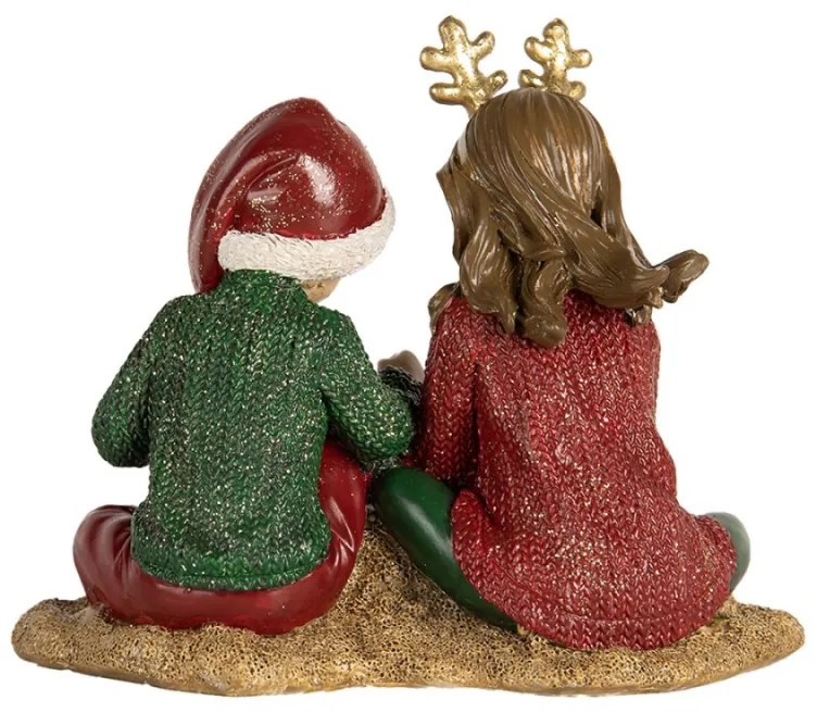 Vánoční dekorace figurka dětí rozbalujících vánoční dárečky – 14x9x11 cm
