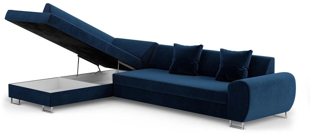 KOOKO HOME Rohová rozkládací sametová pohovka s úložným prostorem Adagio XL levý roh
