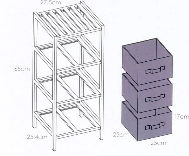Skládací regál s textilními zásuvkami, 65 cm