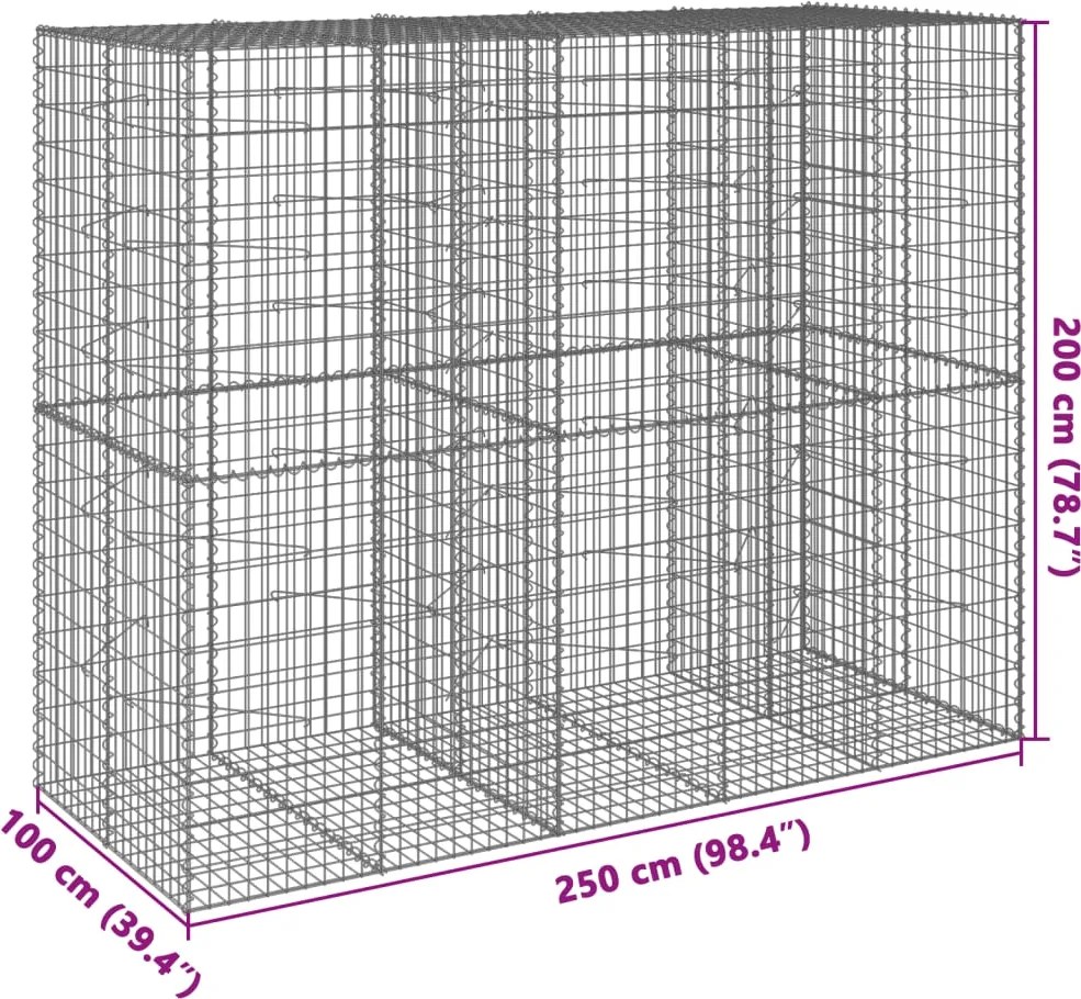 Gabionový koš s víkem 250 x 100 x 200 cm pozinkované železo 3295228