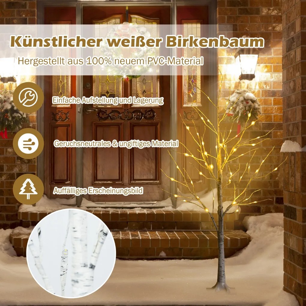 Costway 120 cm osvětlená umělá bříza se 48 teplými bílými LED světly