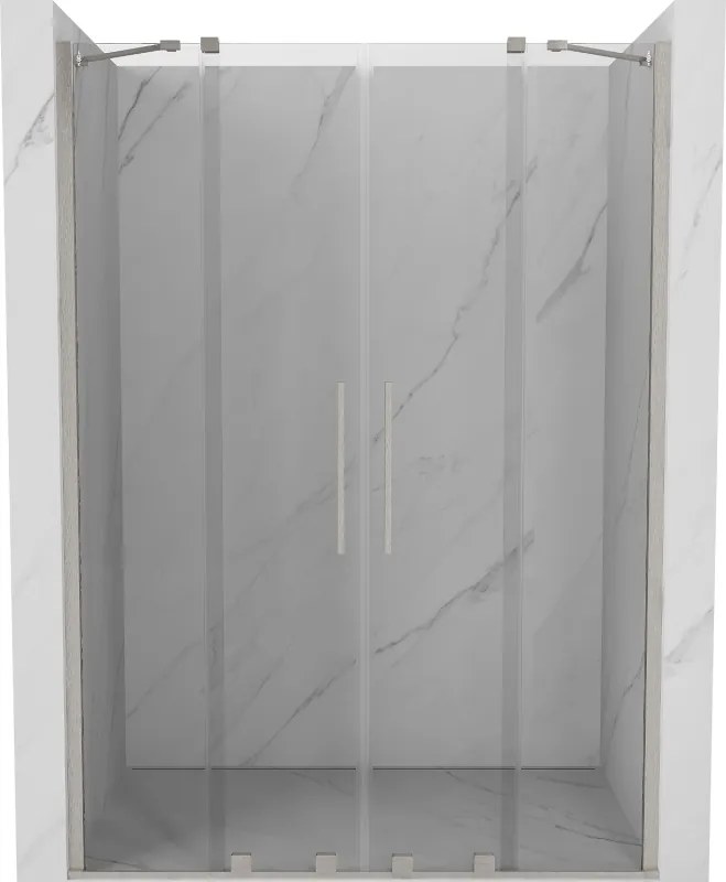 Mexen Velar Duo, posuvné sprchové dveře do otvoru 140 cm, 8mm čiré sklo, broušená ocel, 871-140-000-02-97