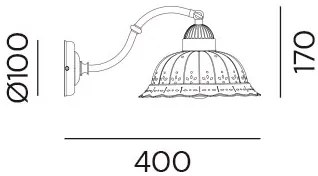Il Fanale Anita, rustikální nástěnné svítidlo z antické mosazi a keramiky, 1x15W LED E27, délka 40cm