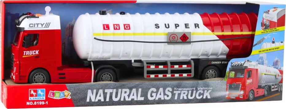 LEAN Toys Nákladní auto cisterna – čerpání vody, světla, zvuky, bíločervené