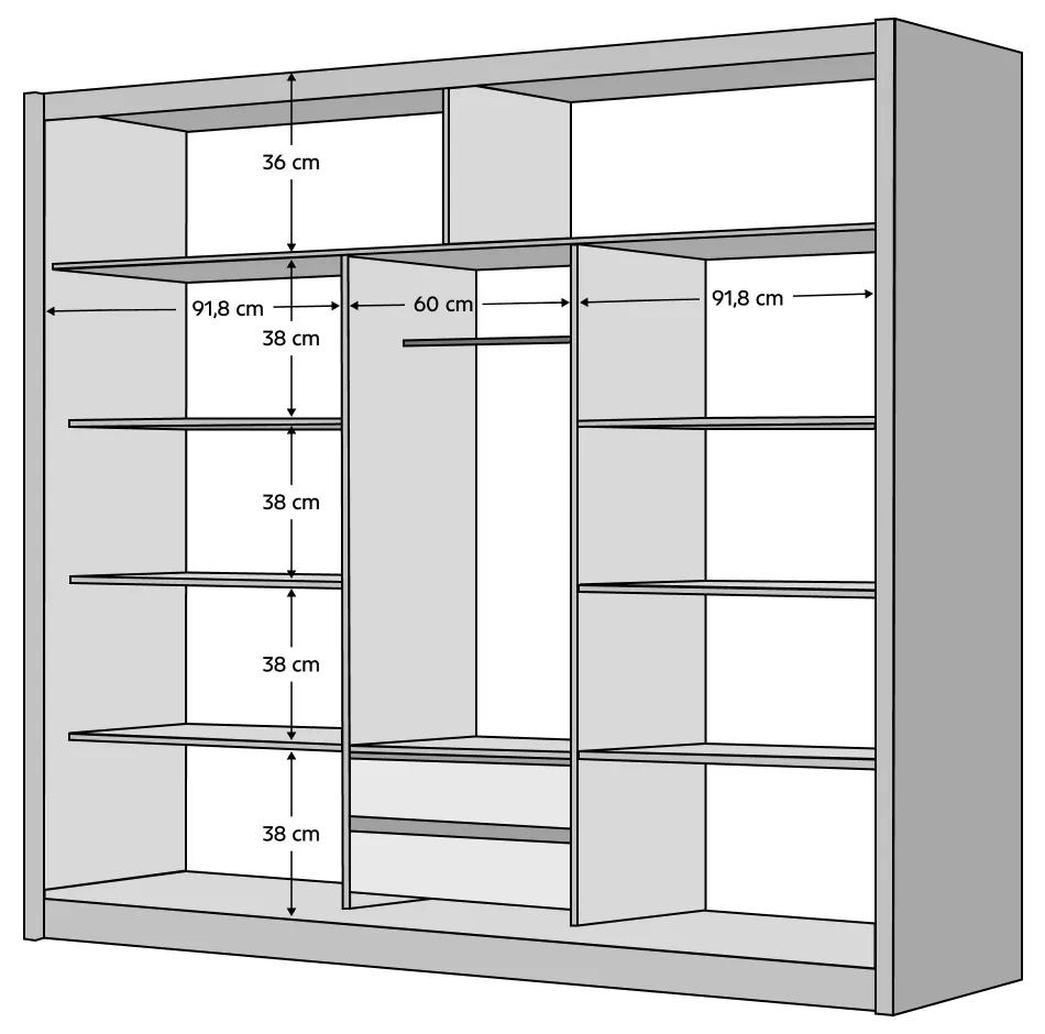 Skříň s posuvnými dveřmi MERINA 250 cm, dub sonoma a šedá