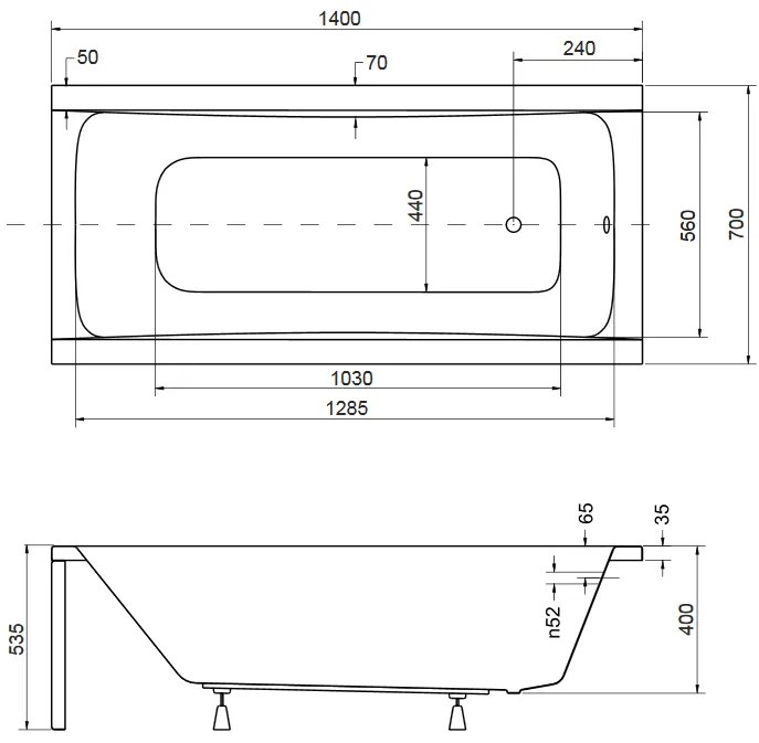 NIKIDO - B Akrylátová vana  OPTIMA 140x70, 150x70, 160x70, 170x70 Velikost: 160x70