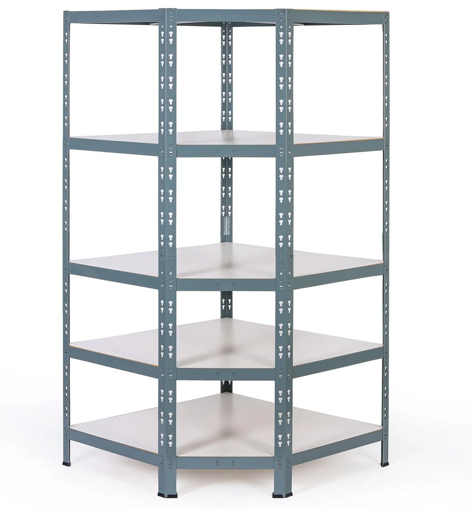 Rohový policový regál, 1800 x 900 x 600 mm, nosnost 175 kg