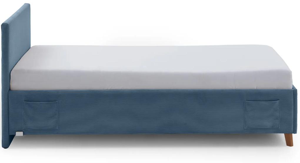 Modrá manšestrová postel Meise Möbel Cool 140 x 200 cm s úložným prostorem