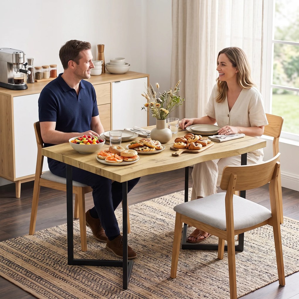 HOMCOM jídelní stůl pro 2 osoby s tlustou stolní deskou, kovové nohy, moderní styl, 110x67x75,5 cm, dub