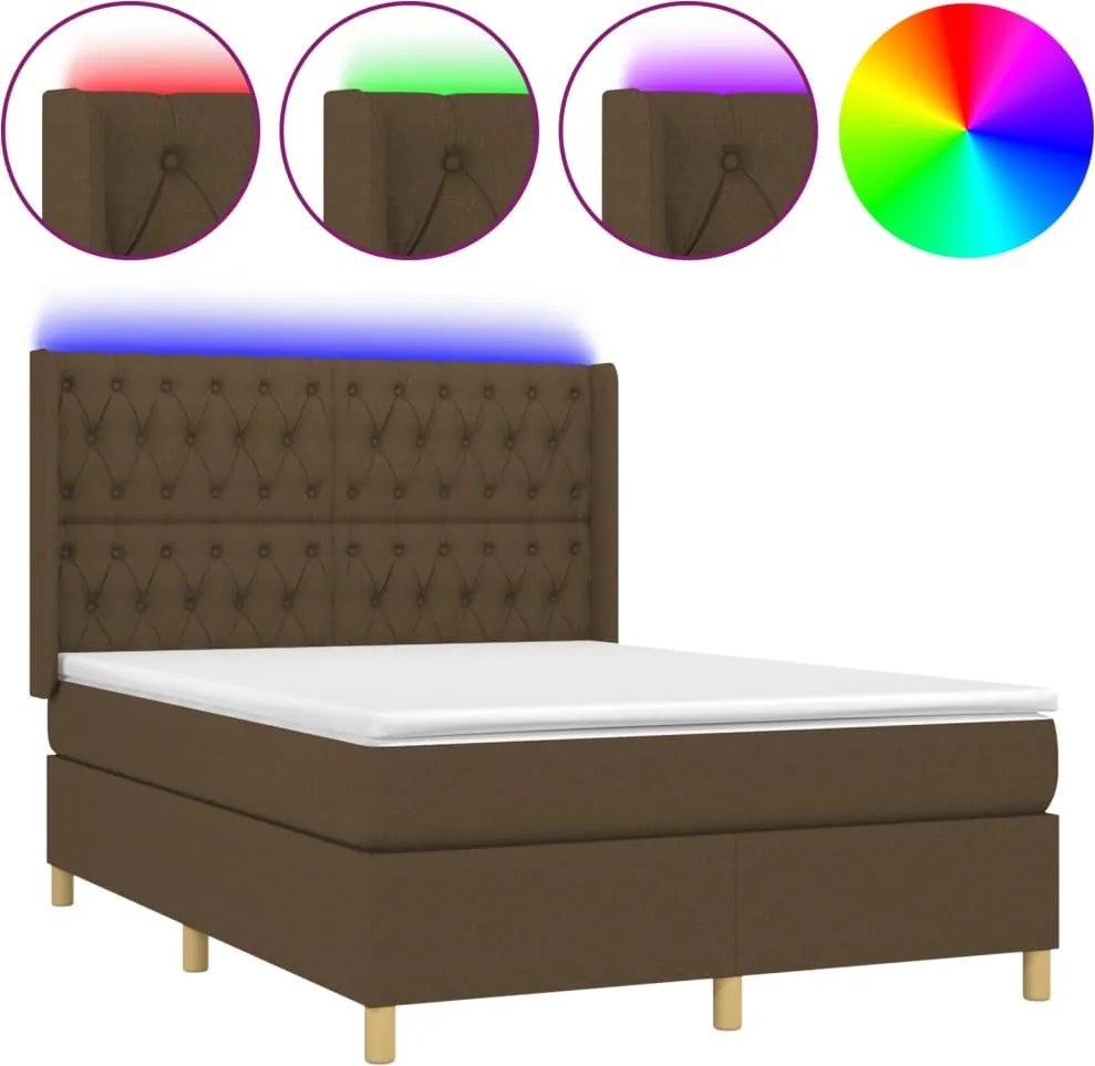 Box spring postel s matrací a LED tmavě hnědá 140x190 cm textil 3139112