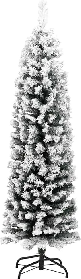 Úzký umělý vánoční stromek zasněžený zelený 150 cm PVC 320953