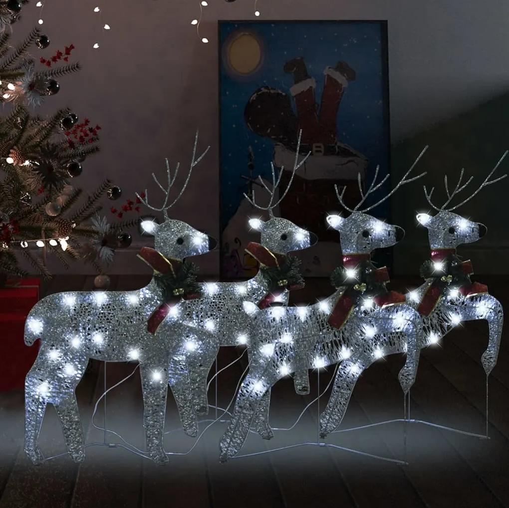 vidaXL Vánoční sobi 4 ks stříbrní 80 LED diod [3154270] Barva: Bílá